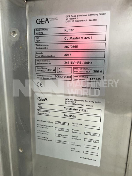 GEA CutMaster V 325L Universal Vacuum Bowl Chopper (YOM 2017 ...