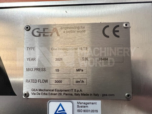 3,000 LPH GEA Niro Soavi One 15TS Homogeniser - YOM 2021 - NEVER USED ...