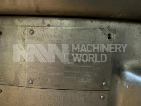 55,000 LPH GEA Westfalia MSD 300-96-777 Whey Clarifier - Machinery World